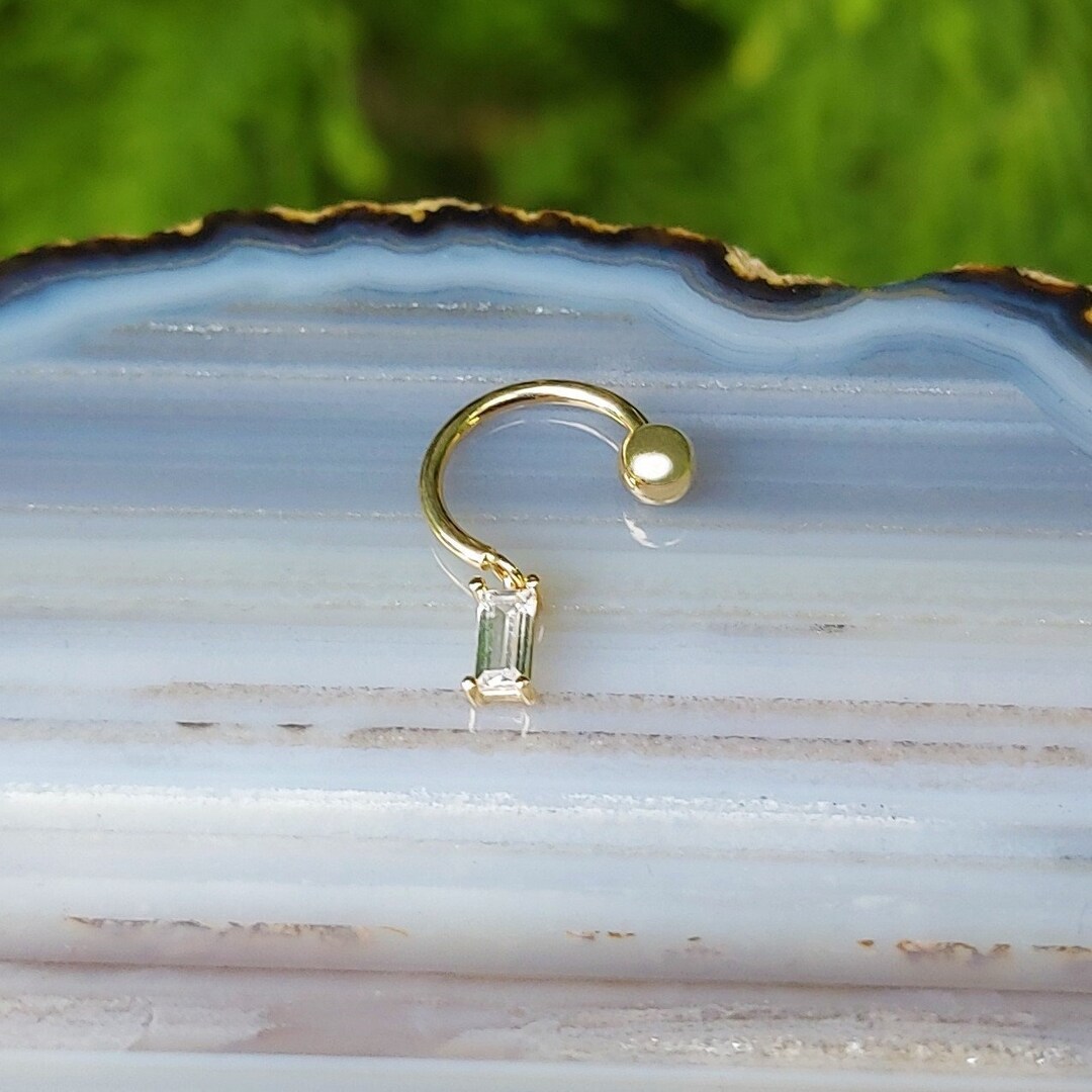 14K Solid Gold Belly Button Ring Dangling CZ Belly Button - Etsy