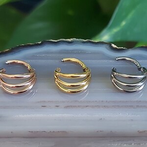 IMPLANT GRADE TITANIUM Triple Hoop Nose Ring Clicker - Nose Piercing ...