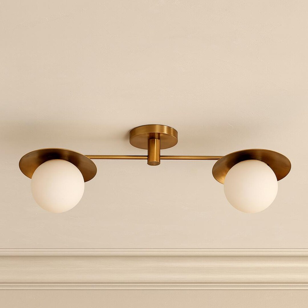 Modern Brass 2-light Linear Chandelier – Mid Century Pendant Light With ...