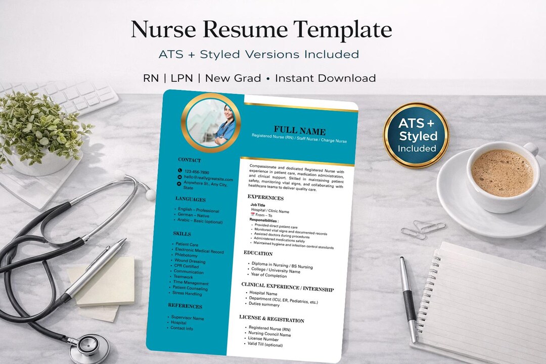 Nurse Resume Template | ATS and Styled Versions, RN, LPN (canva and ...