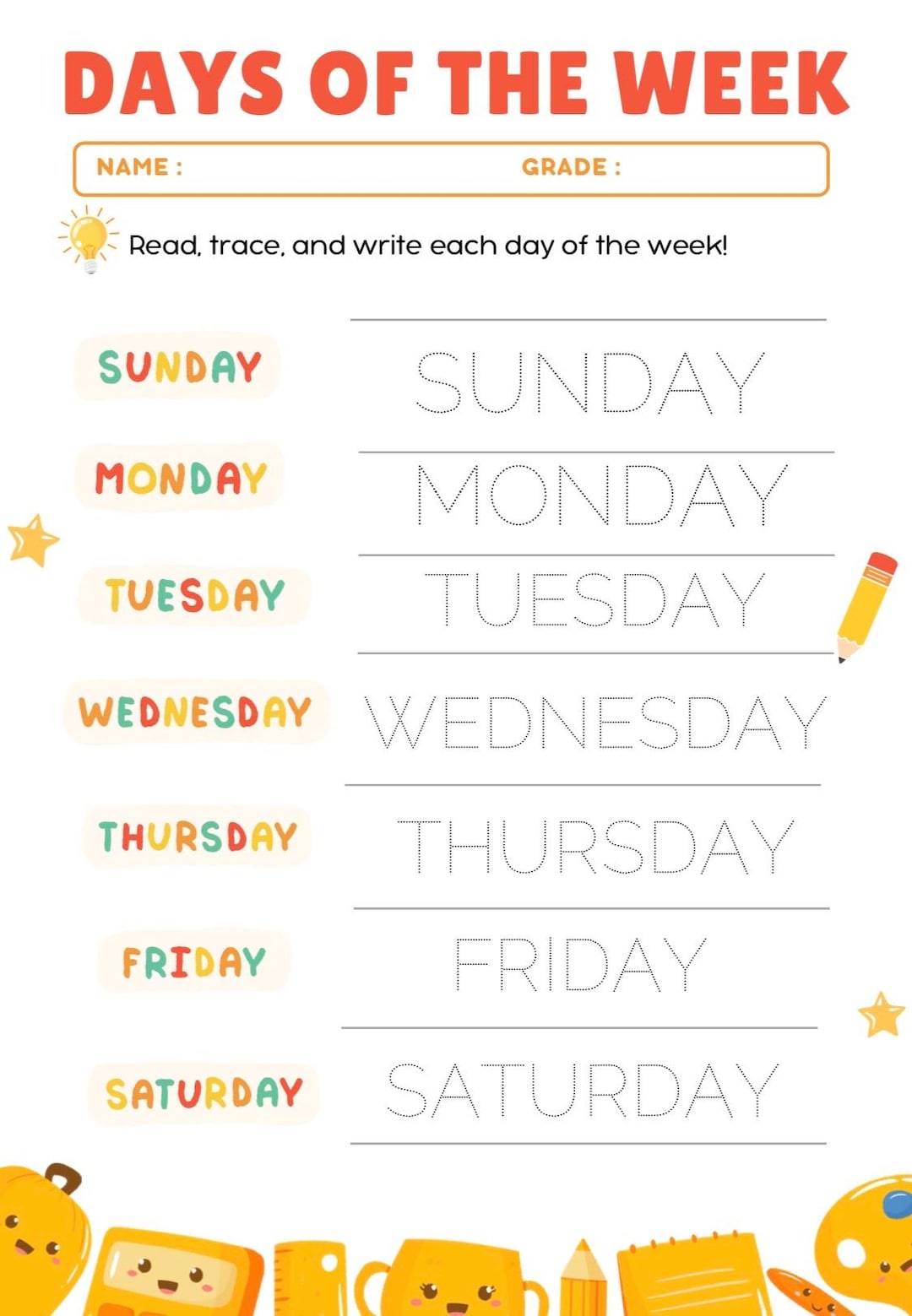 Days of the Week Worksheet in English – Tracing and Writing Practice ...