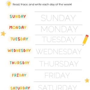 Days of the Week Worksheet in English – Tracing and Writing Practice ...