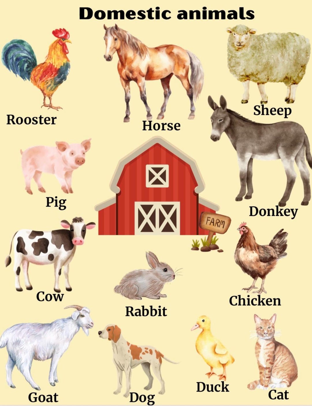 Domestic & Wild Animals Flashcards With Names + Bonus Aquatic Animals ...