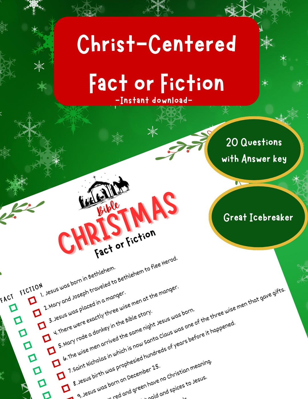 Christian Christmas Fact or Fiction Game, Christmas Prayer, Bible ...