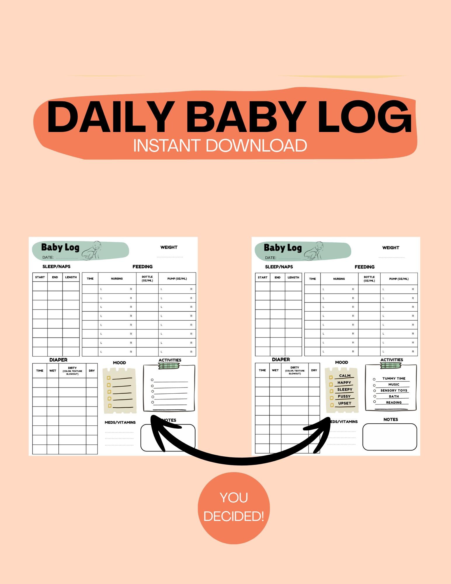 Baby Daily Tracker | Newborn Care Log for Breastfeeding, Diaper Changes ...