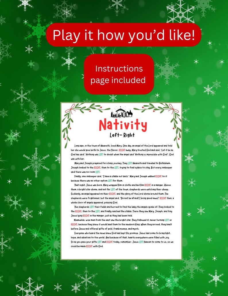 Nativity Story Left Right Game | Christmas Bible Gift Exchange (PDF ...