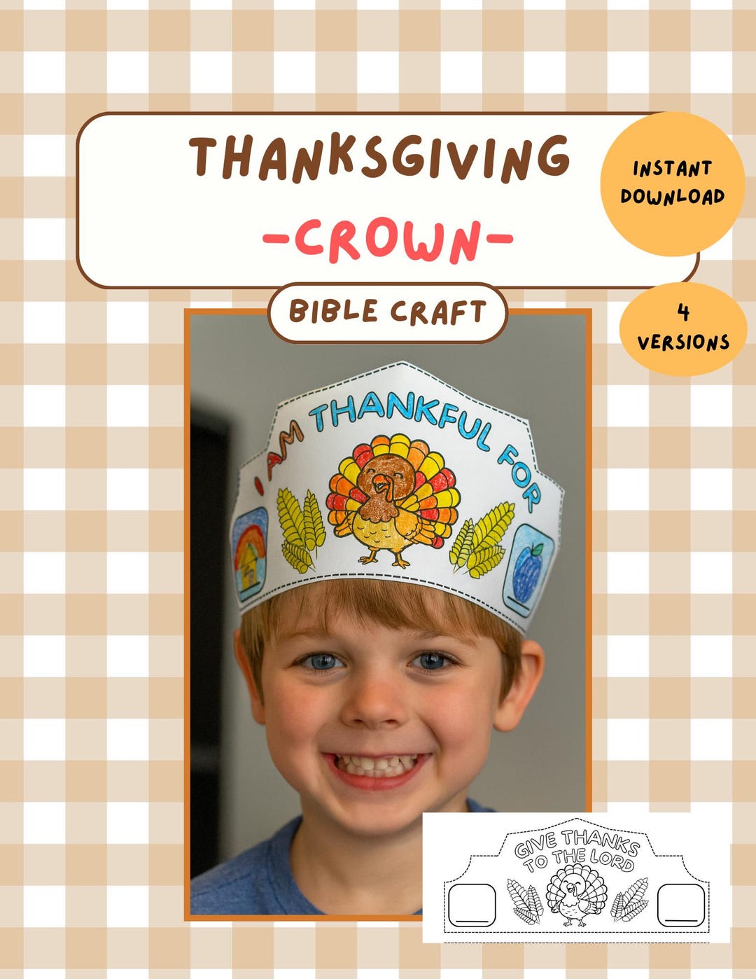 Thanksgiving Turkey Crown Craft, Bible Verse Coloring Pages (PDF ...
