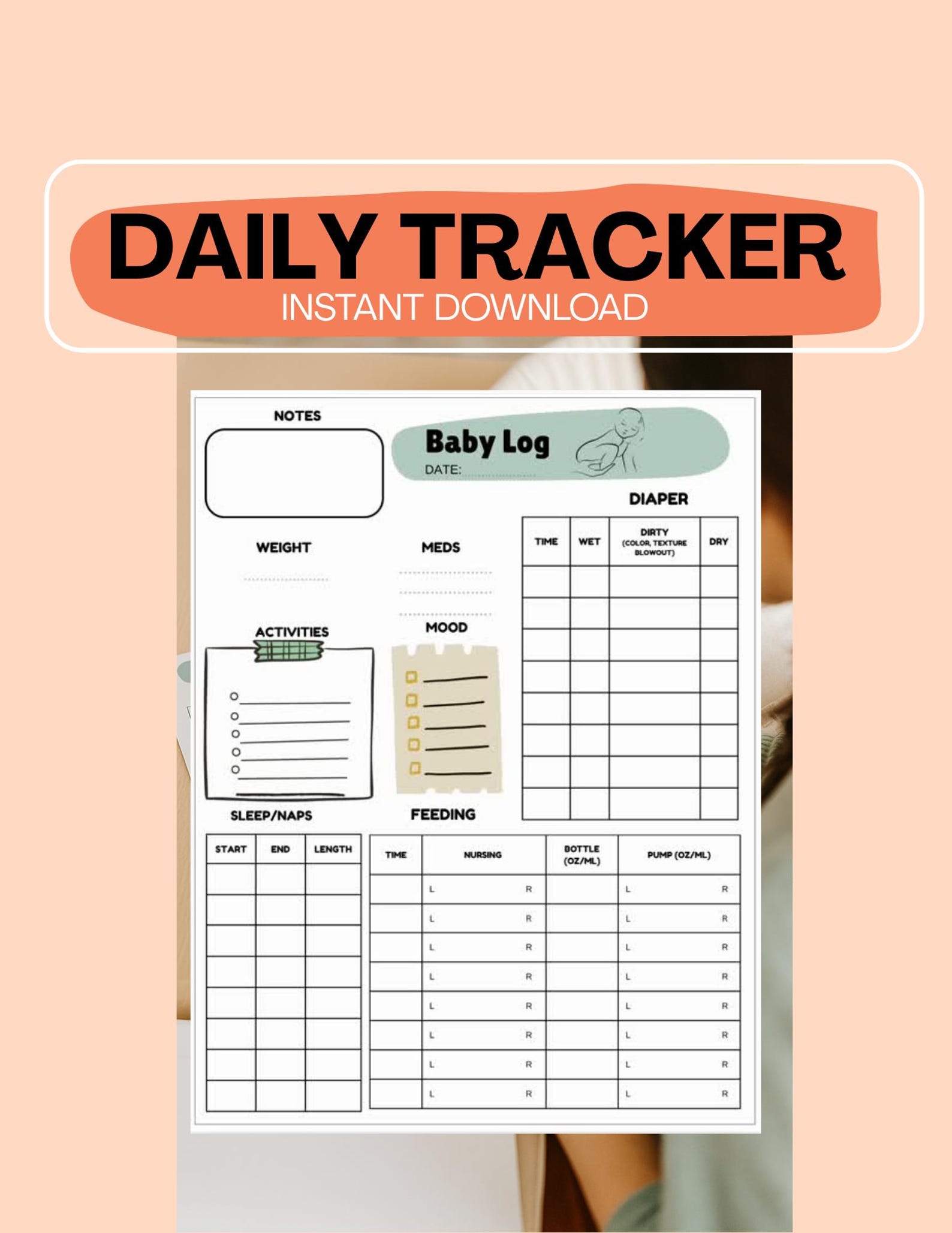 Baby Daily Tracker | Newborn Care Log for Breastfeeding, Diaper Changes ...