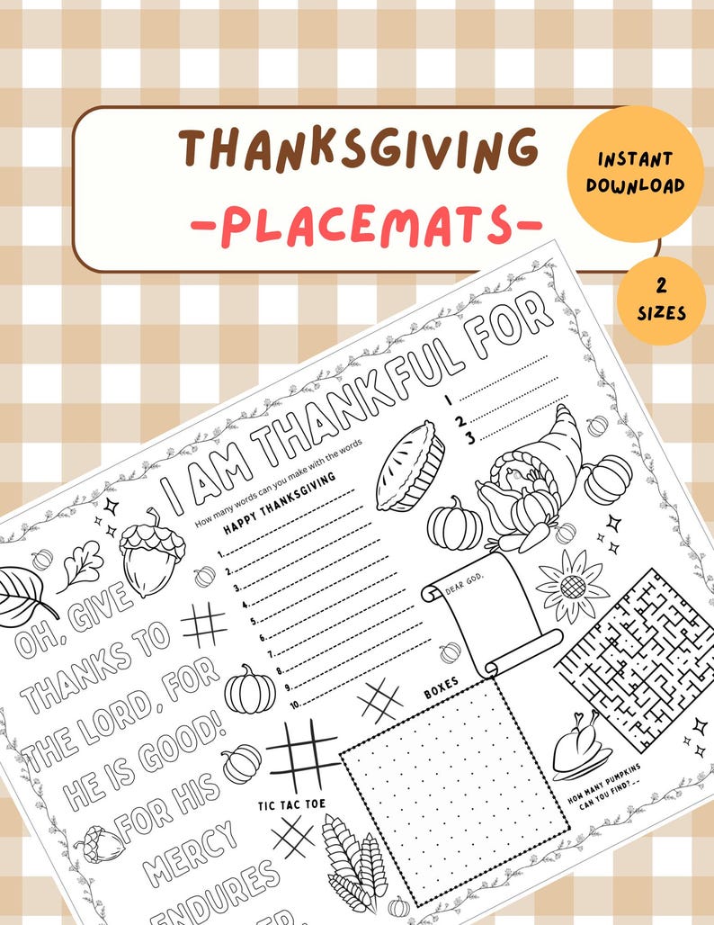 Thanksgiving Bible Activity Placemat, Sunday School Coloring Printable ...