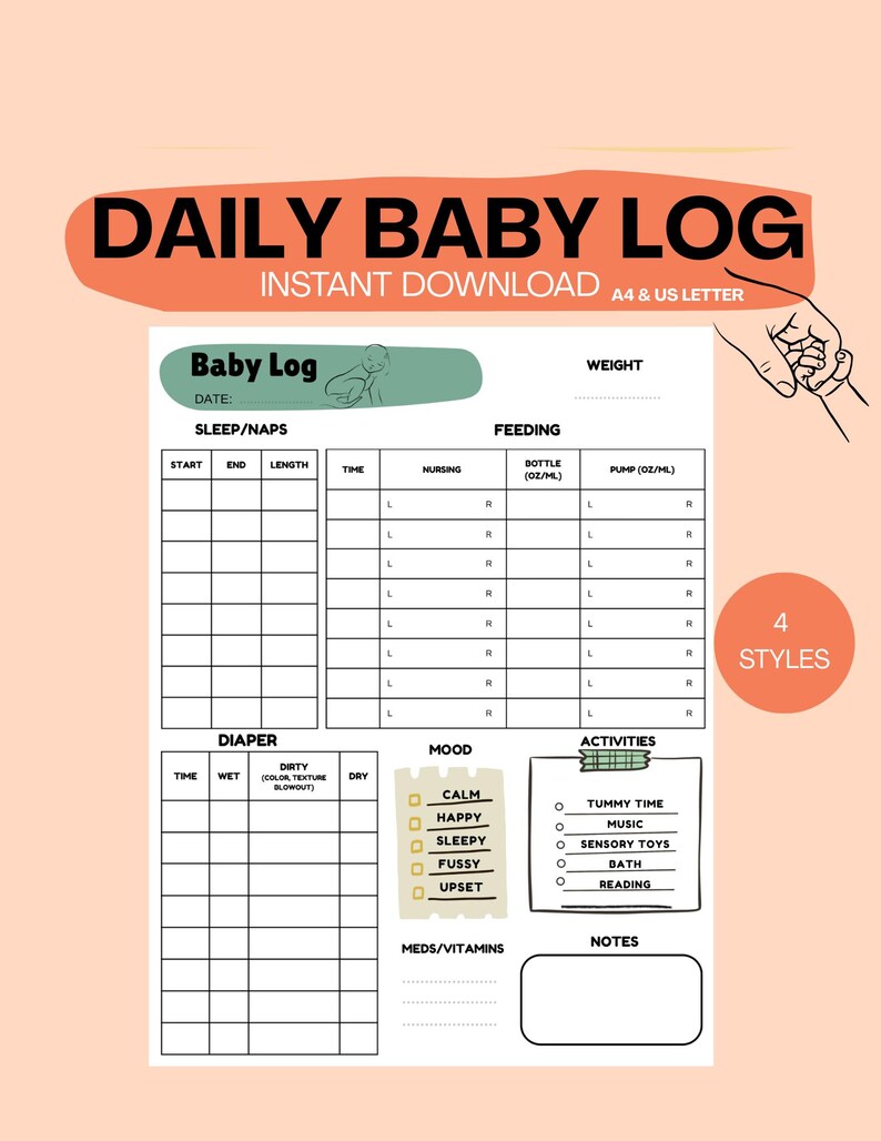Baby Daily Tracker | Newborn Care Log for Breastfeeding, Diaper Changes ...