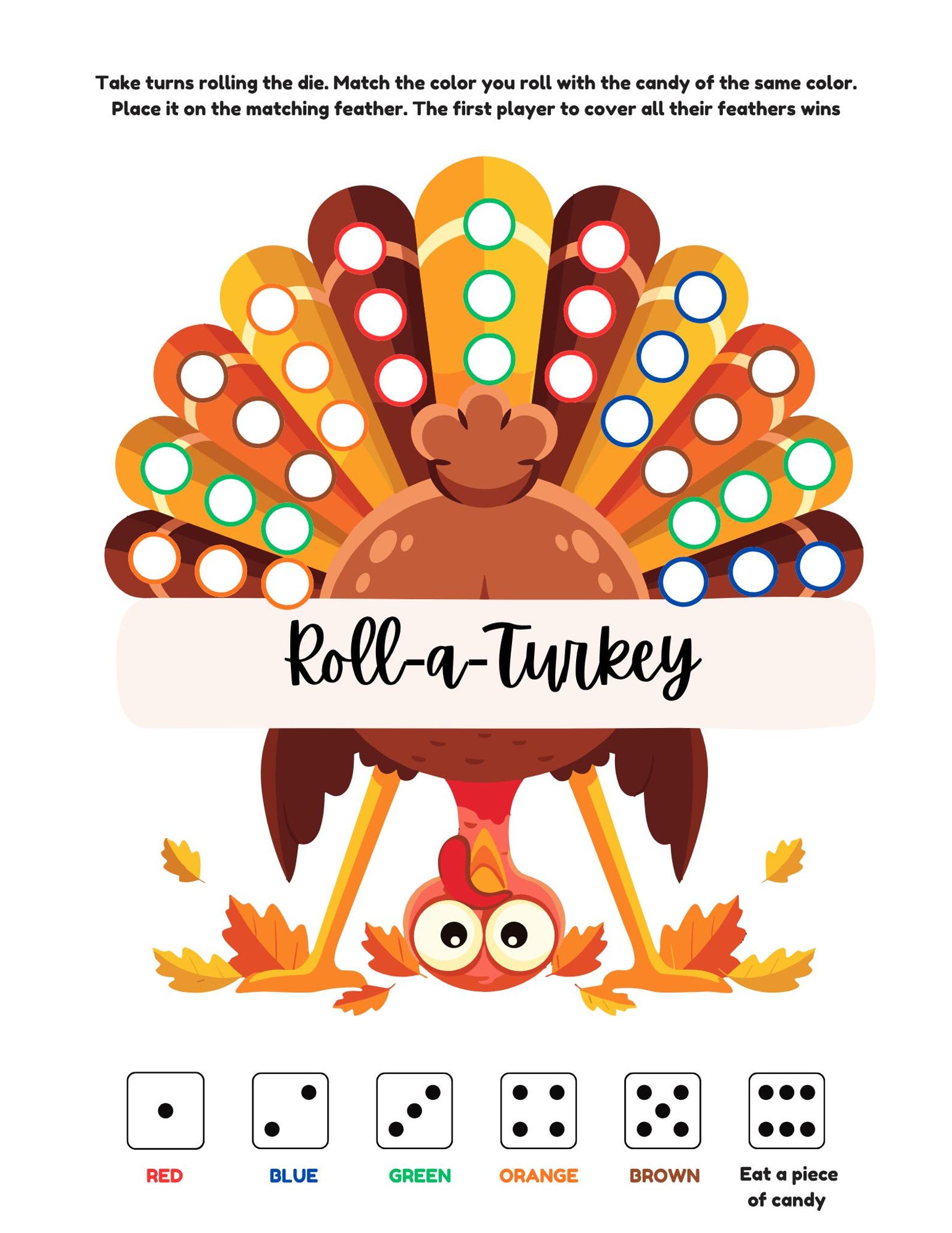 Roll-a-turkey Thanksgiving Game | Candy Color Match (printable PDF) - Etsy