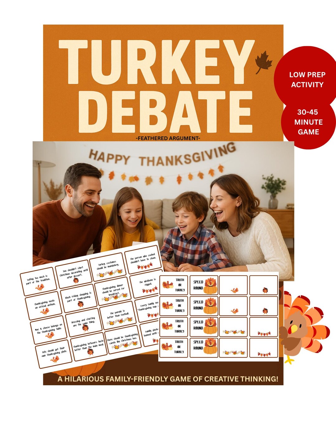 Printable Turkey Debate Game, Thanksgiving Family Activity (digital ...