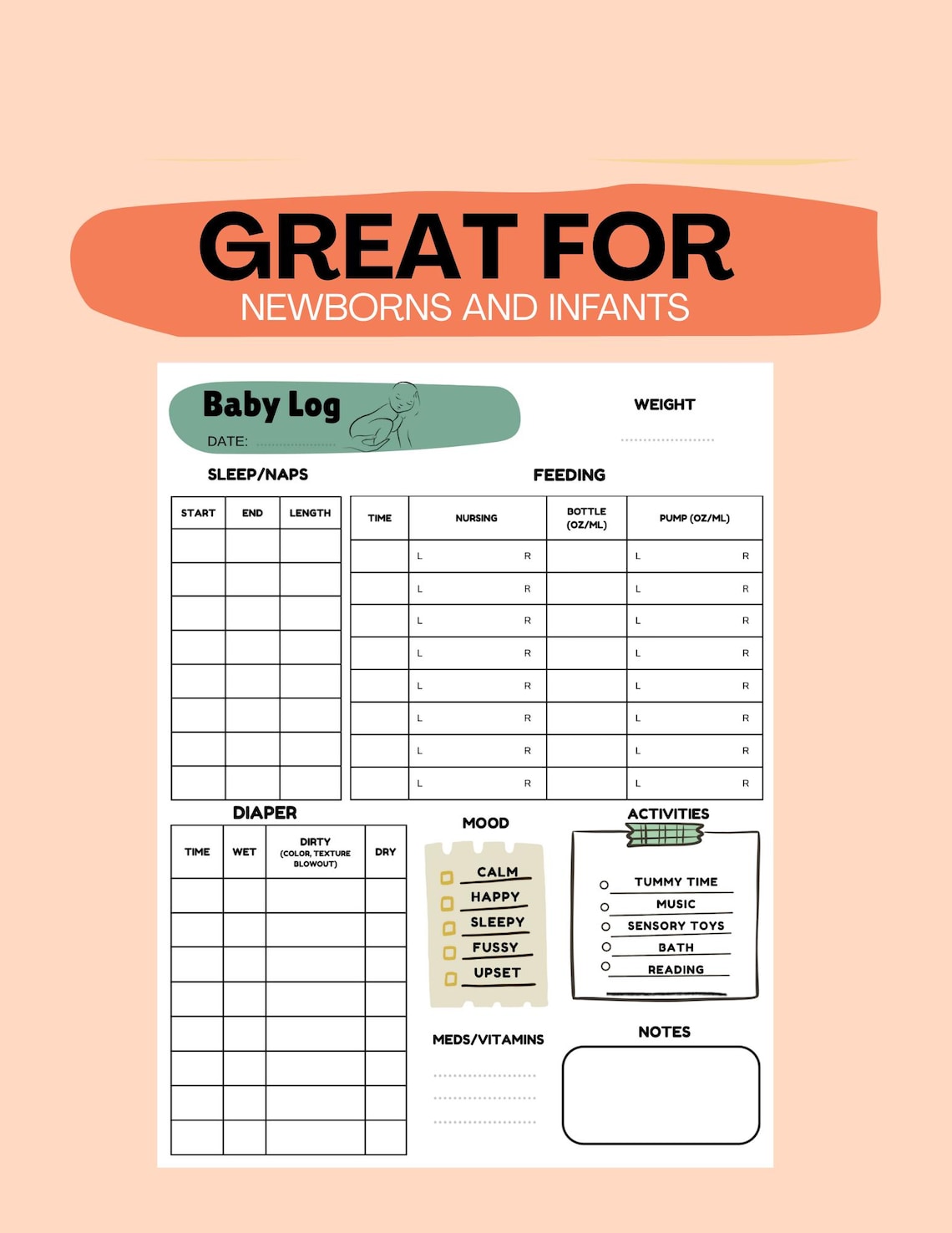 Baby Daily Tracker | Newborn Care Log for Breastfeeding, Diaper Changes ...