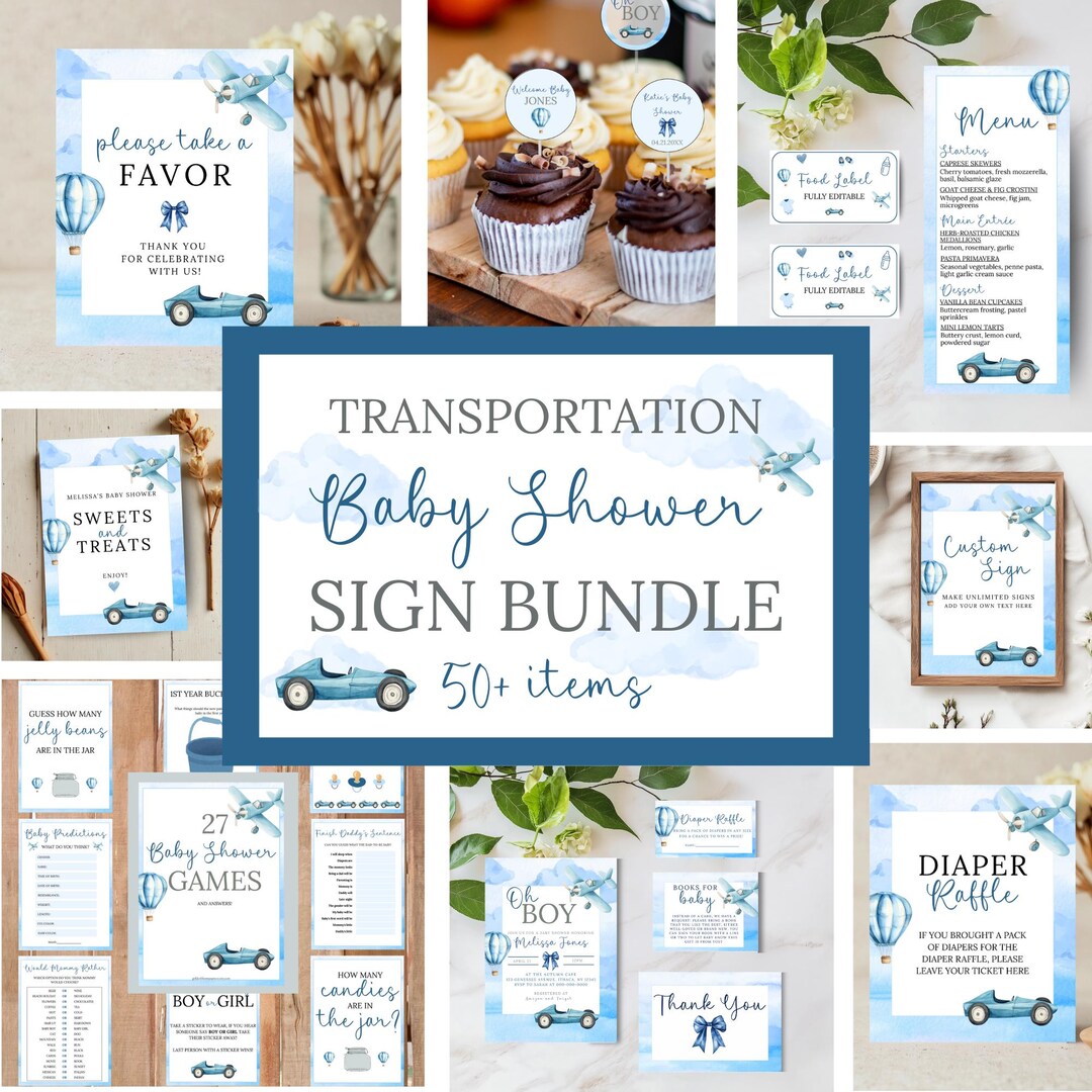 Oh Boy Blue Transportation Baby Shower Collection, 50+ Printable ...