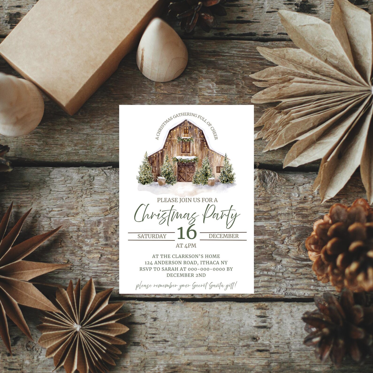 Rustic Barn Christmas Party Invitation, A Christmas Gathering Full of ...