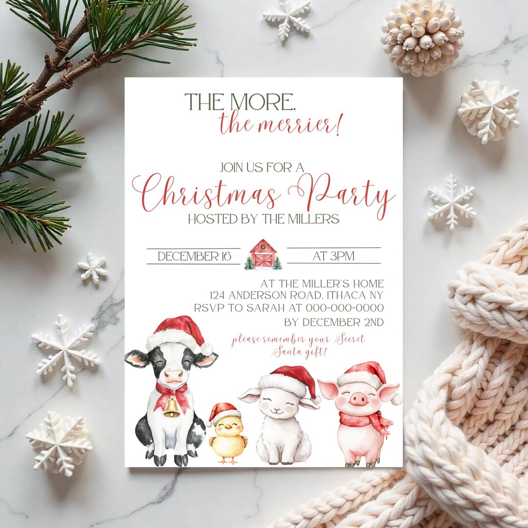 Farm Christmas Party Invitation, the More the Merrier Holiday Template ...