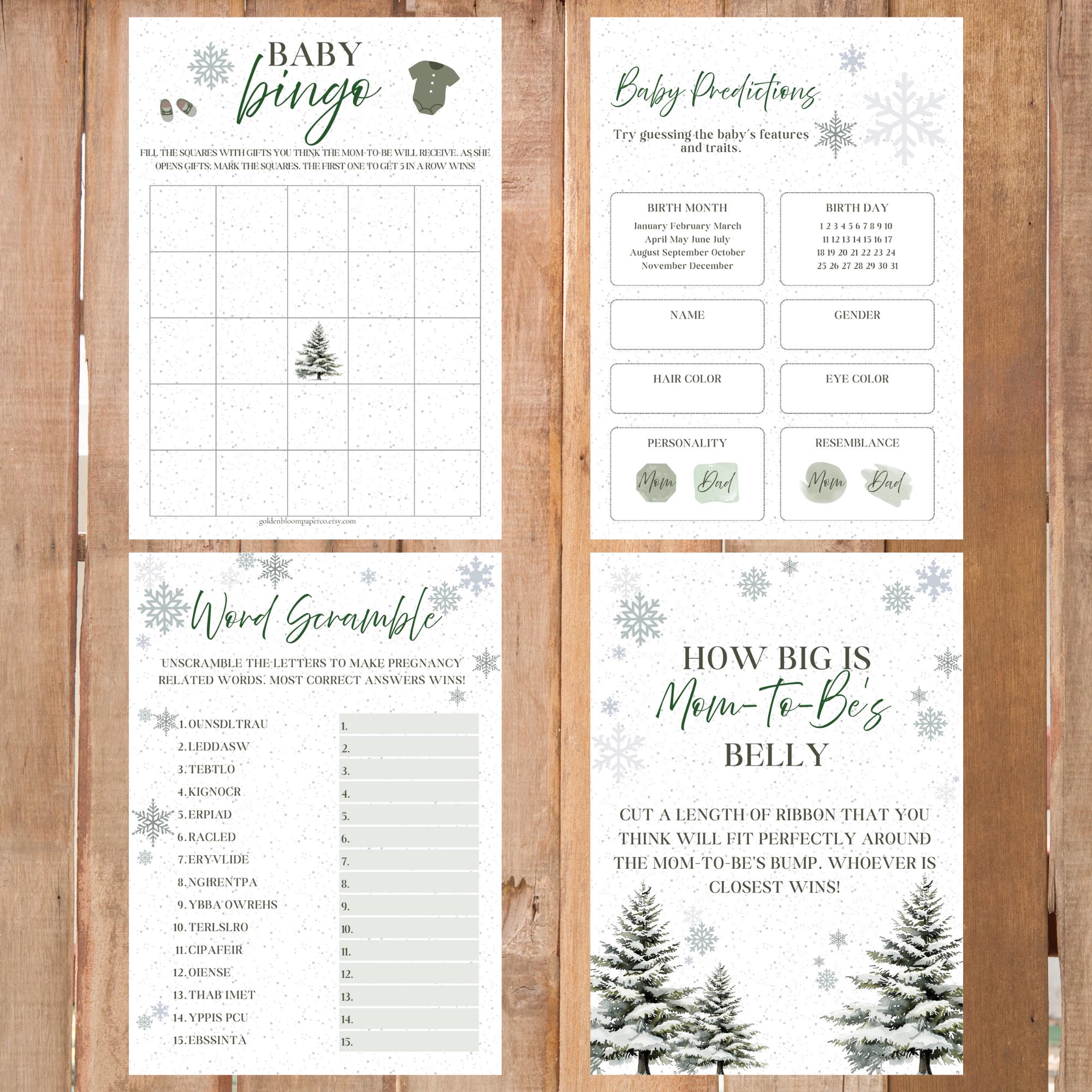 Winter Baby Shower Game Bundle, A Winter Wonder is on the Way, 27 ...