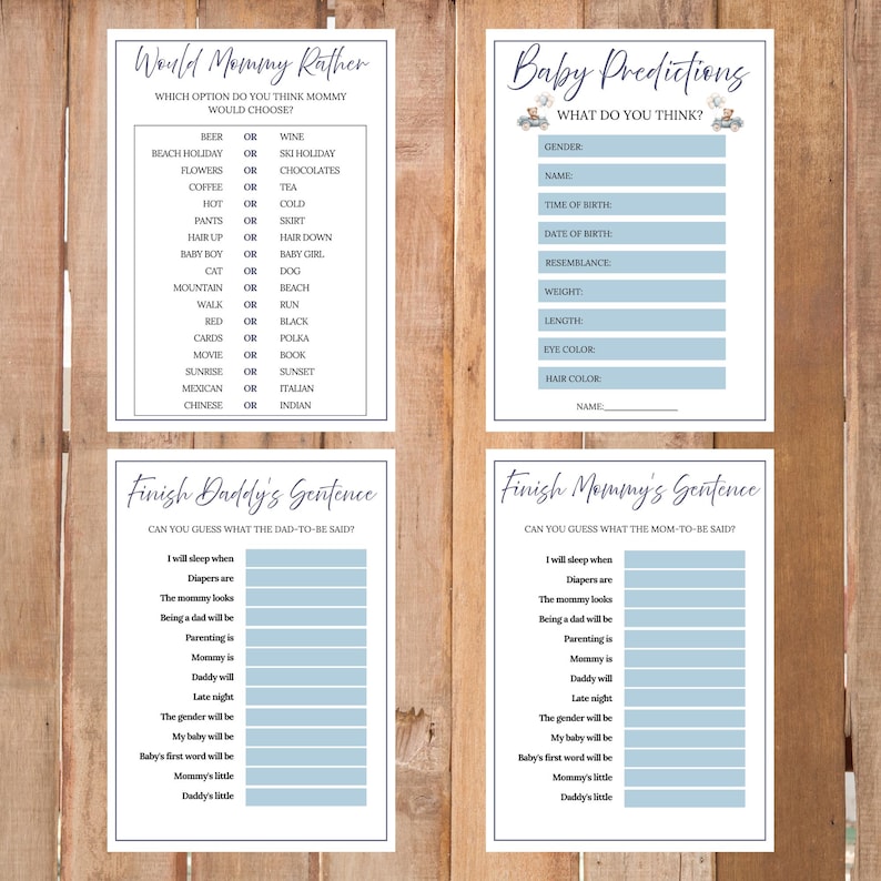 Blue Teddy Bear Baby Shower Game Bundle, 27 Editable Games & Activities ...