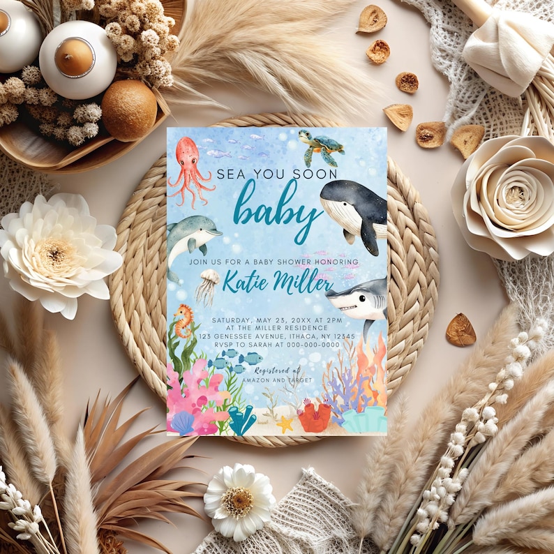 Sea You Soon Baby Shower Invitation, Under the Sea Animals, Ocean ...