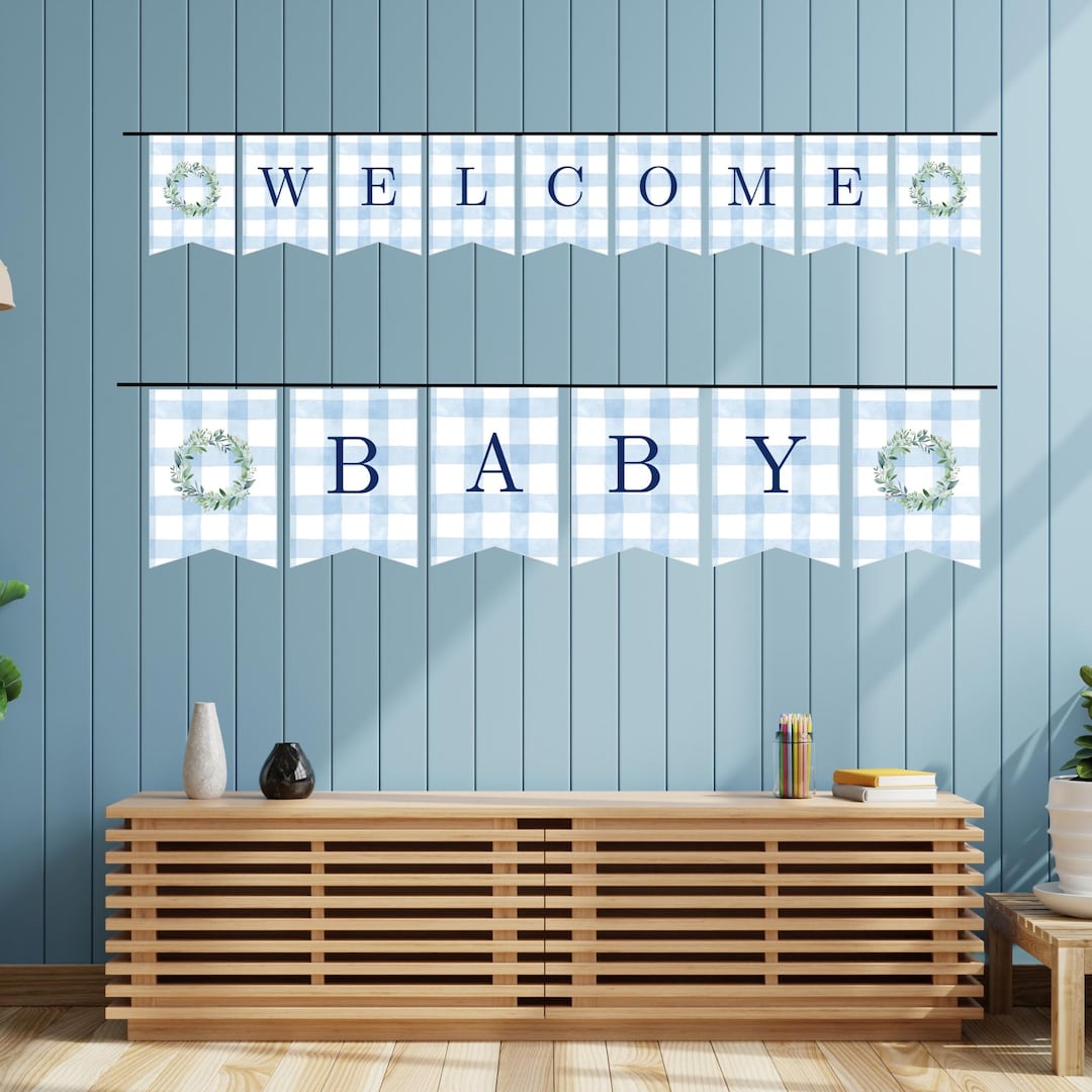 Blue Gingham Baby Shower Wall Banners, Set of 2, Oh Boy Theme ...