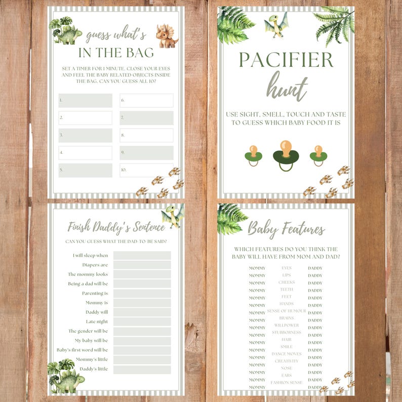 Dinosaur Baby Shower Games Bundle, Neutral Baby Dino Baby Shower ...