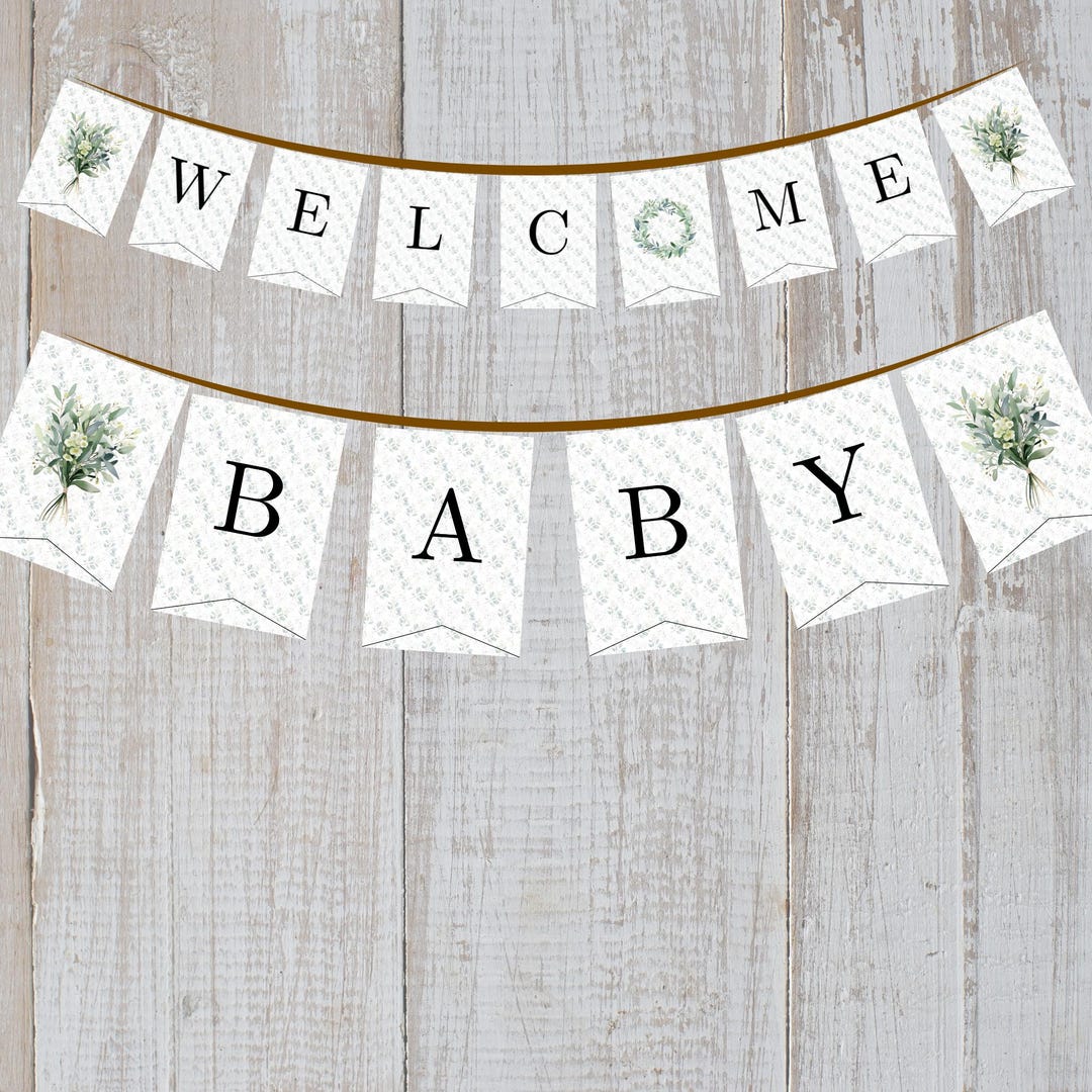 Eucalyptus Greenery Baby Shower Wall Banner, Editable Digital Template ...