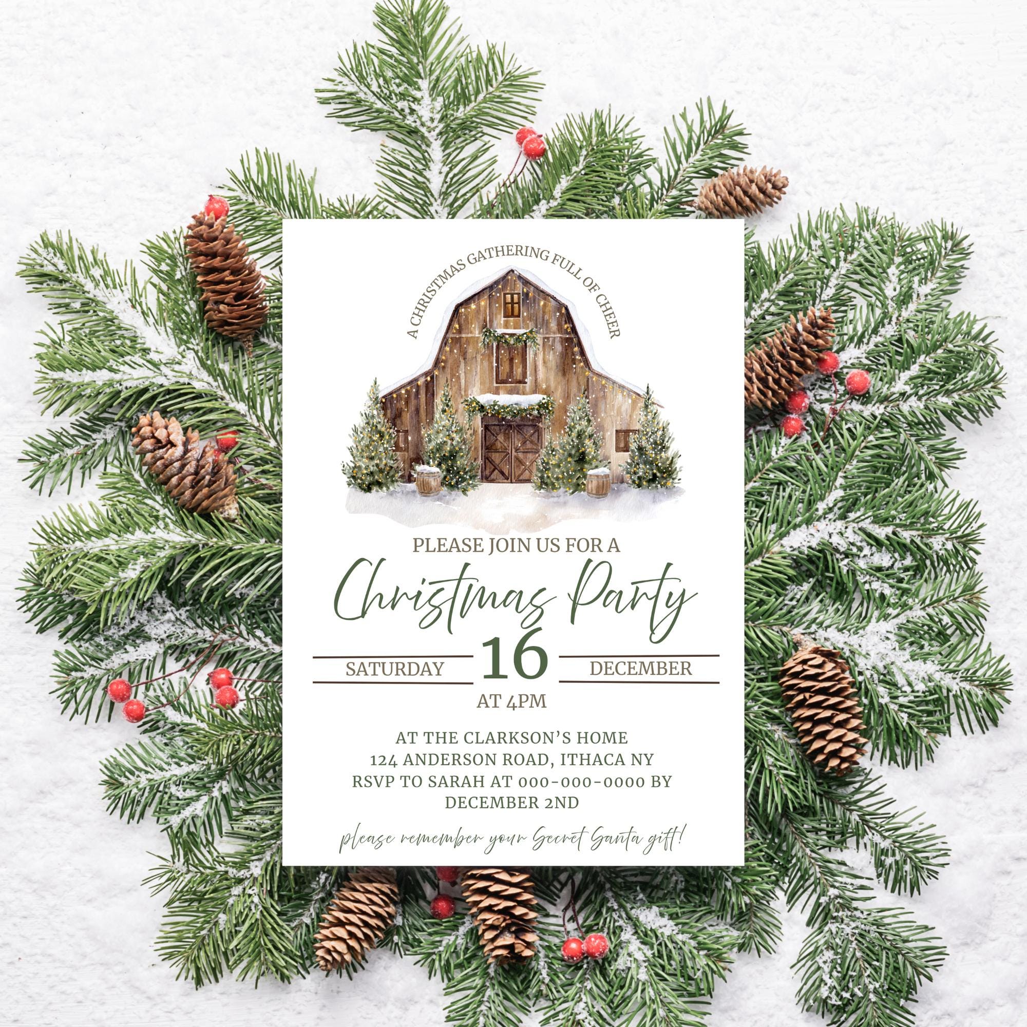 Rustic Barn Christmas Party Invitation, A Christmas Gathering Full of ...