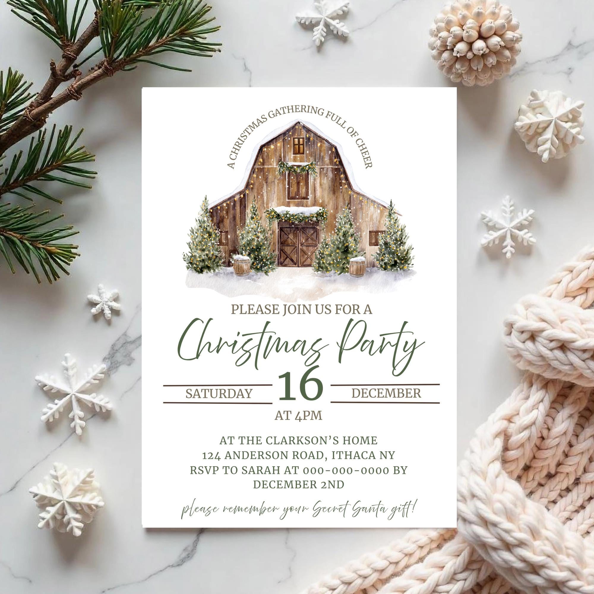 Rustic Barn Christmas Party Invitation, A Christmas Gathering Full of ...