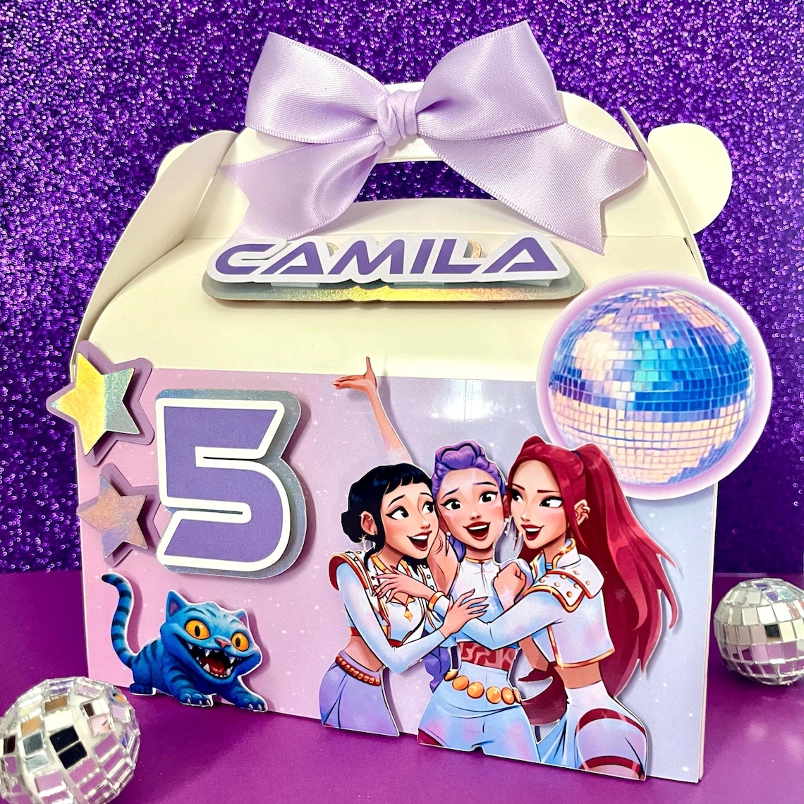K-pop Personalized Birthday Favor Box | Purple Disco Theme Kids Party ...