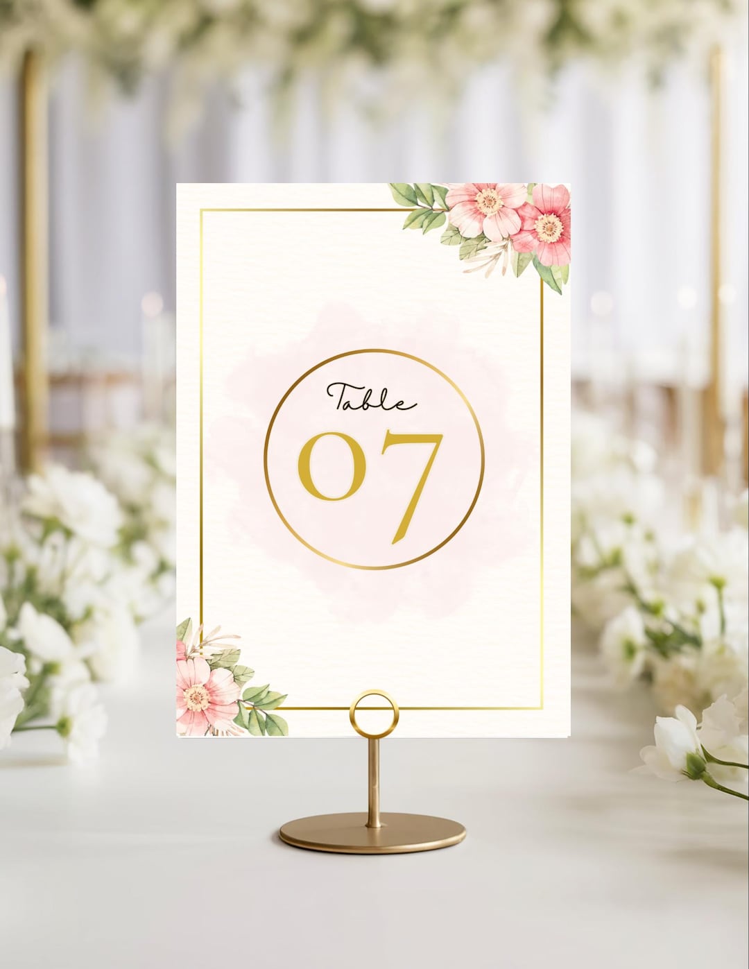 Editable Wedding Table Numbers Template | 1–30 | Blush Pink Floral Gold ...