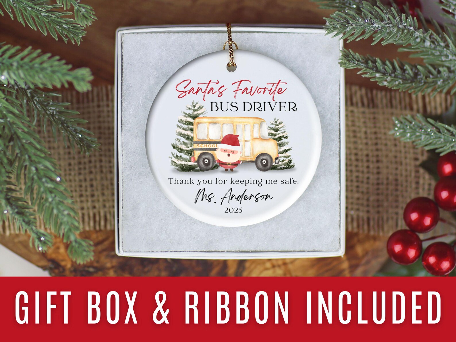 Santa Bus Driver Ornament, Custom Bus Driver Christmas Ornament Gift ...