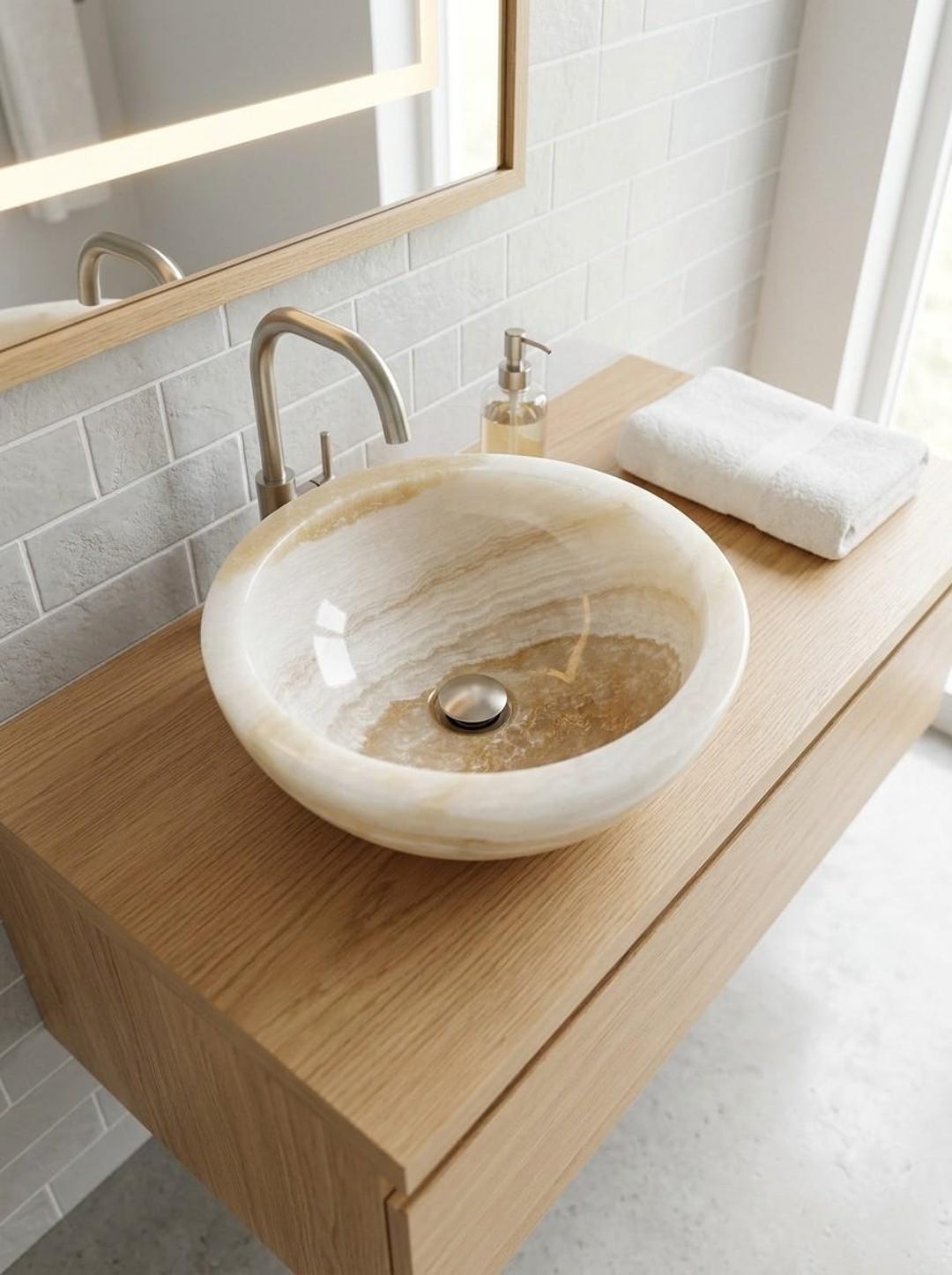 Natural Onyx Marble Vessel Sink - Handcarved Natural Stone Bathroom ...