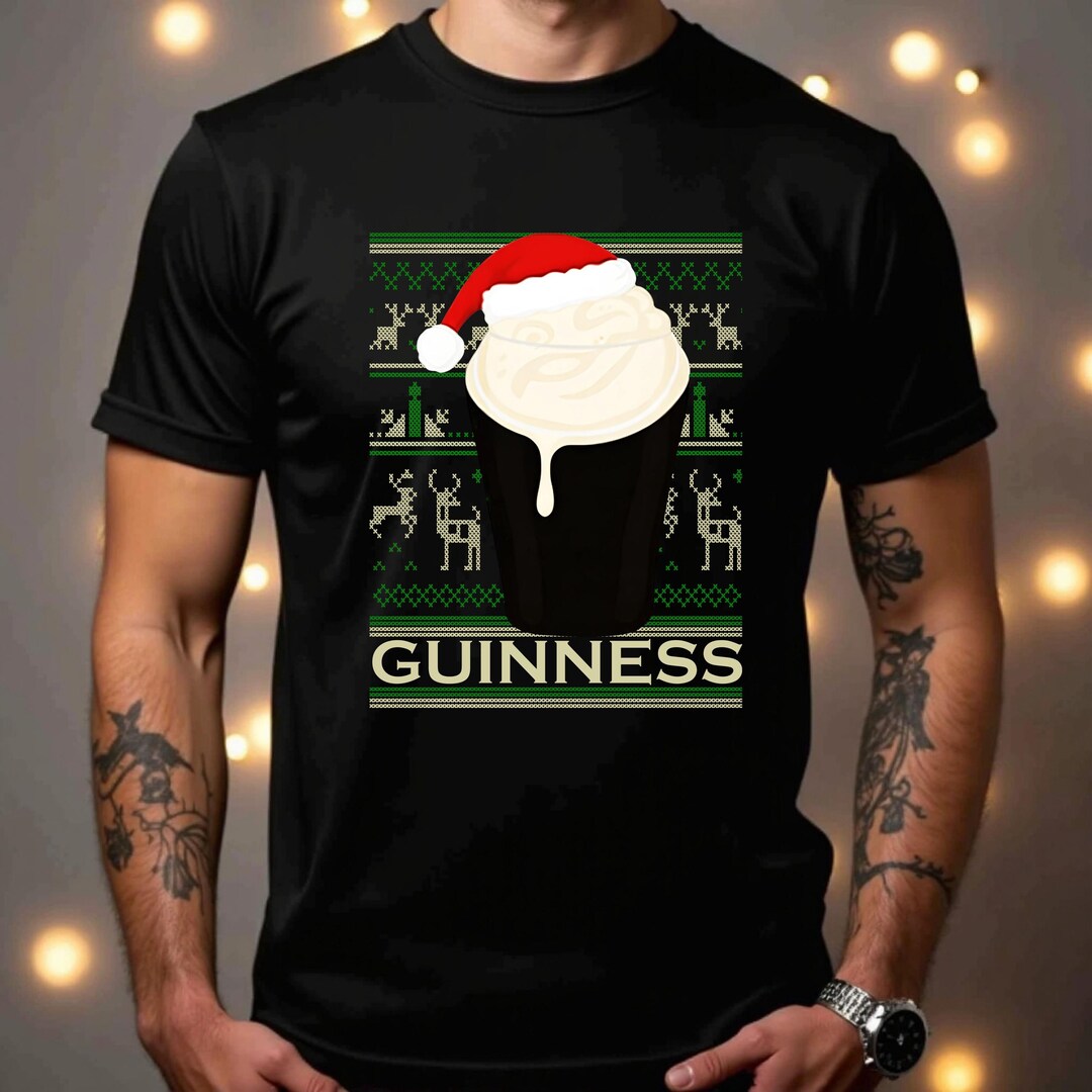 Guinness Bear T-shirt,funny Santa Hat Holiday Occasion Beer Party Lover ...