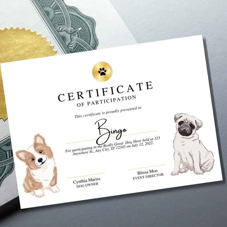 Editable Dog Show Certificate of Participation Template | Canva ...