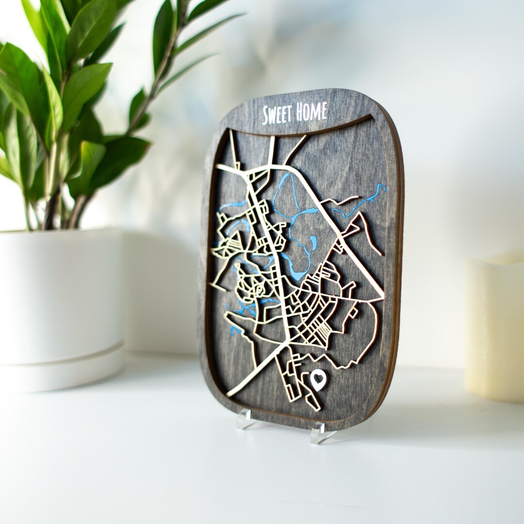 Personalized Wooden Map Wall Art | Custom Location Map - Engagement ...