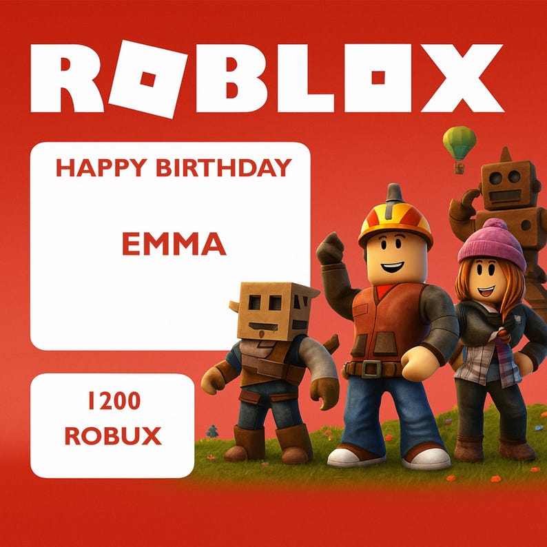 Personalized Roblox Gift Card: Custom Robux Voucher (printable Digital ...