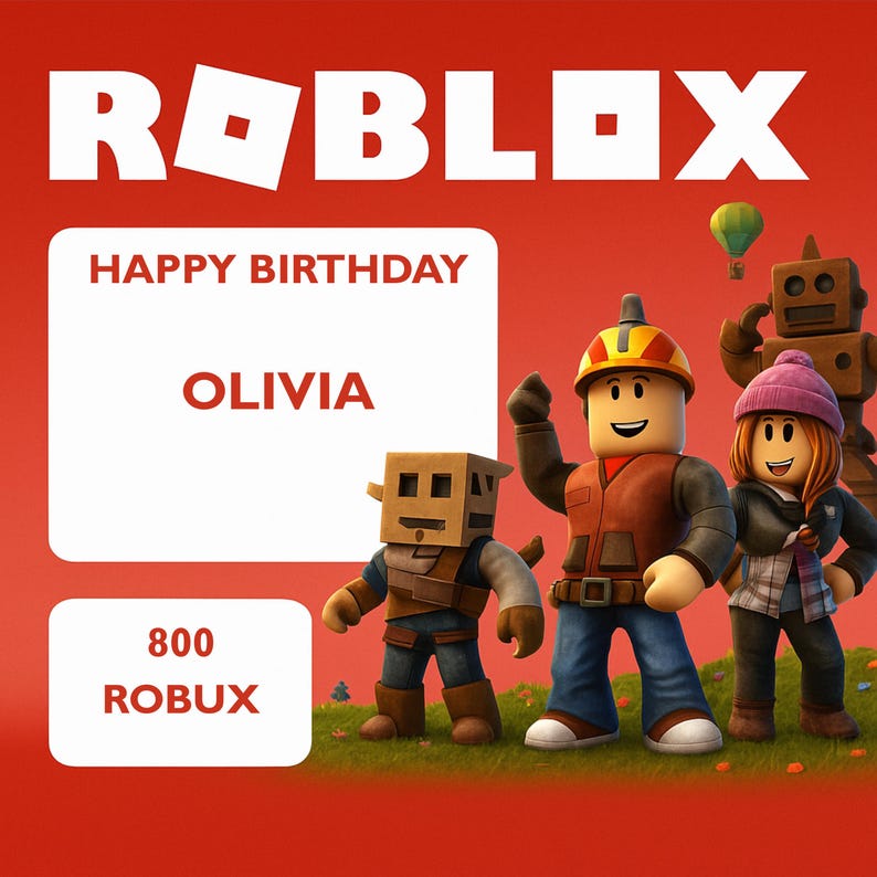 Personalized Roblox Gift Card: Custom Robux Voucher (printable Digital ...