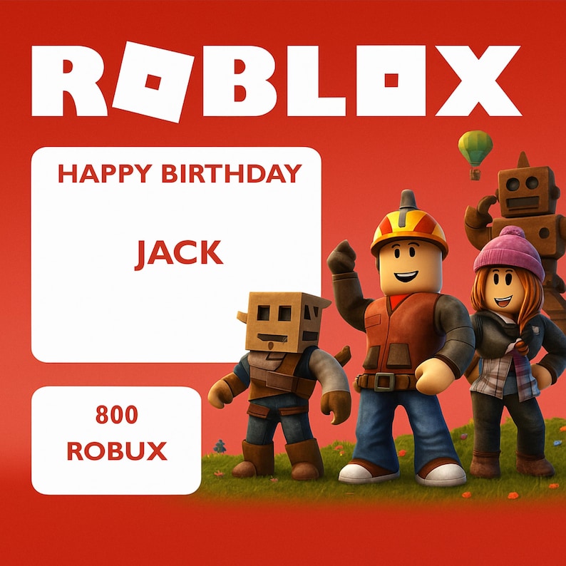 Personalized Roblox Gift Card: Custom Robux Voucher (printable Digital ...