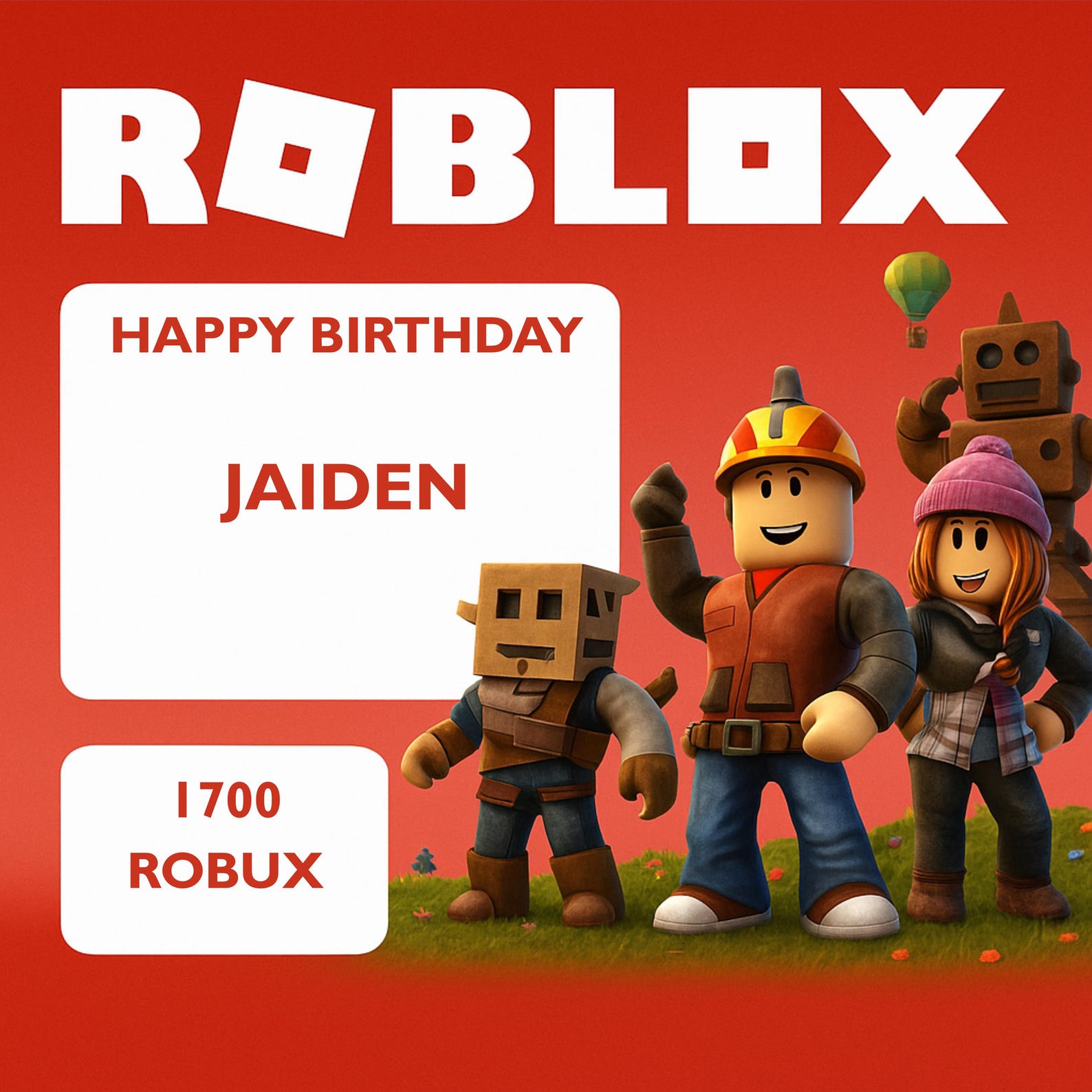 Personalized Roblox Gift Card: Custom Robux Voucher (printable Digital ...