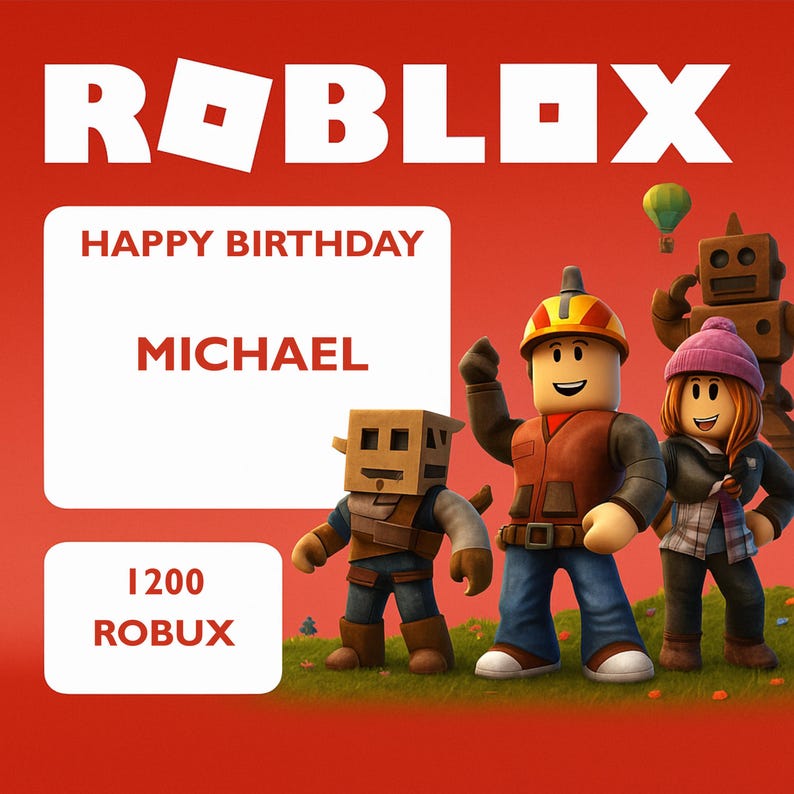 Personalized Roblox Gift Card: Custom Robux Voucher (printable Digital ...