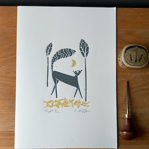 Woodland Fox Linocut Print - Lino Print - Printmaking Art - Forest ...