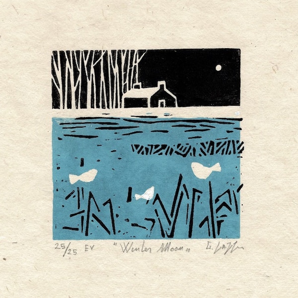 Linocut Landscape - Etsy