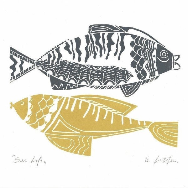 Fish Lino Print - Etsy
