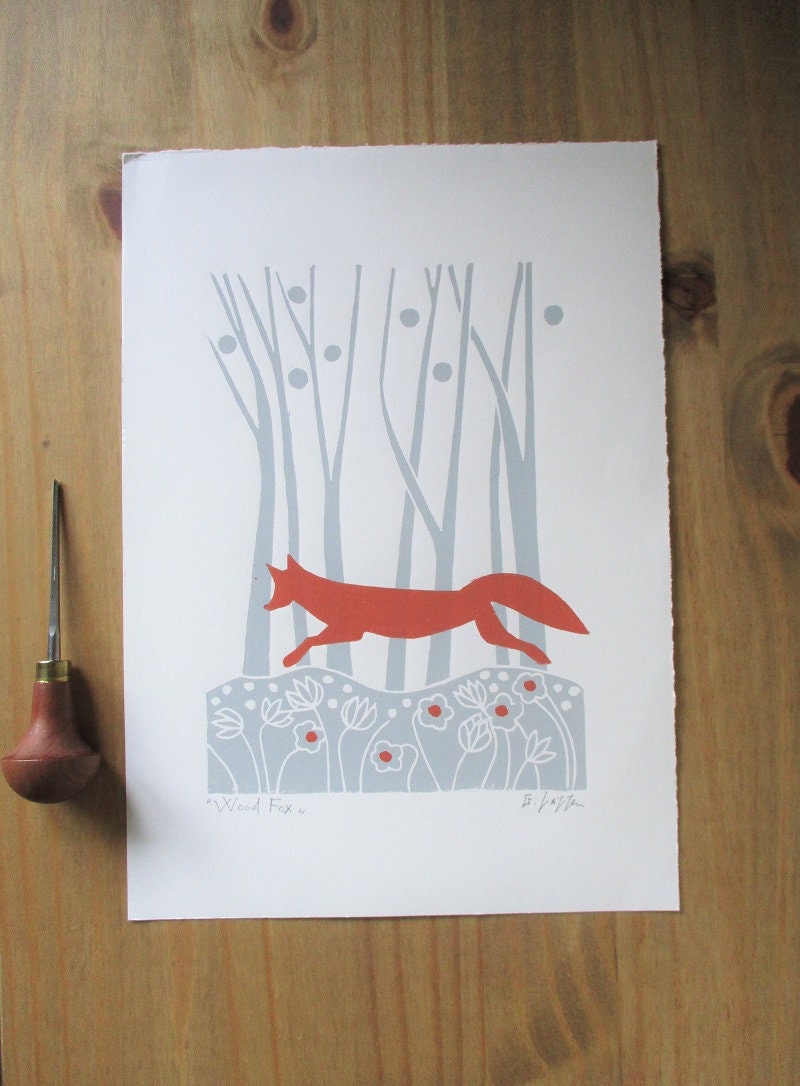 Red Fox Lino Print Autumn Woodland Animals - Etsy UK