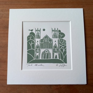 Set of 3 Mounted York Linocut Print- Landmarks - Monochrome Original ...