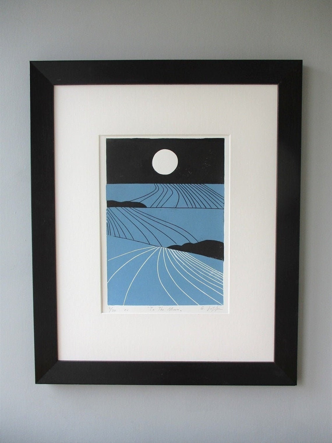 Full Moon Lino Print Original Linocut Nightscape - Etsy