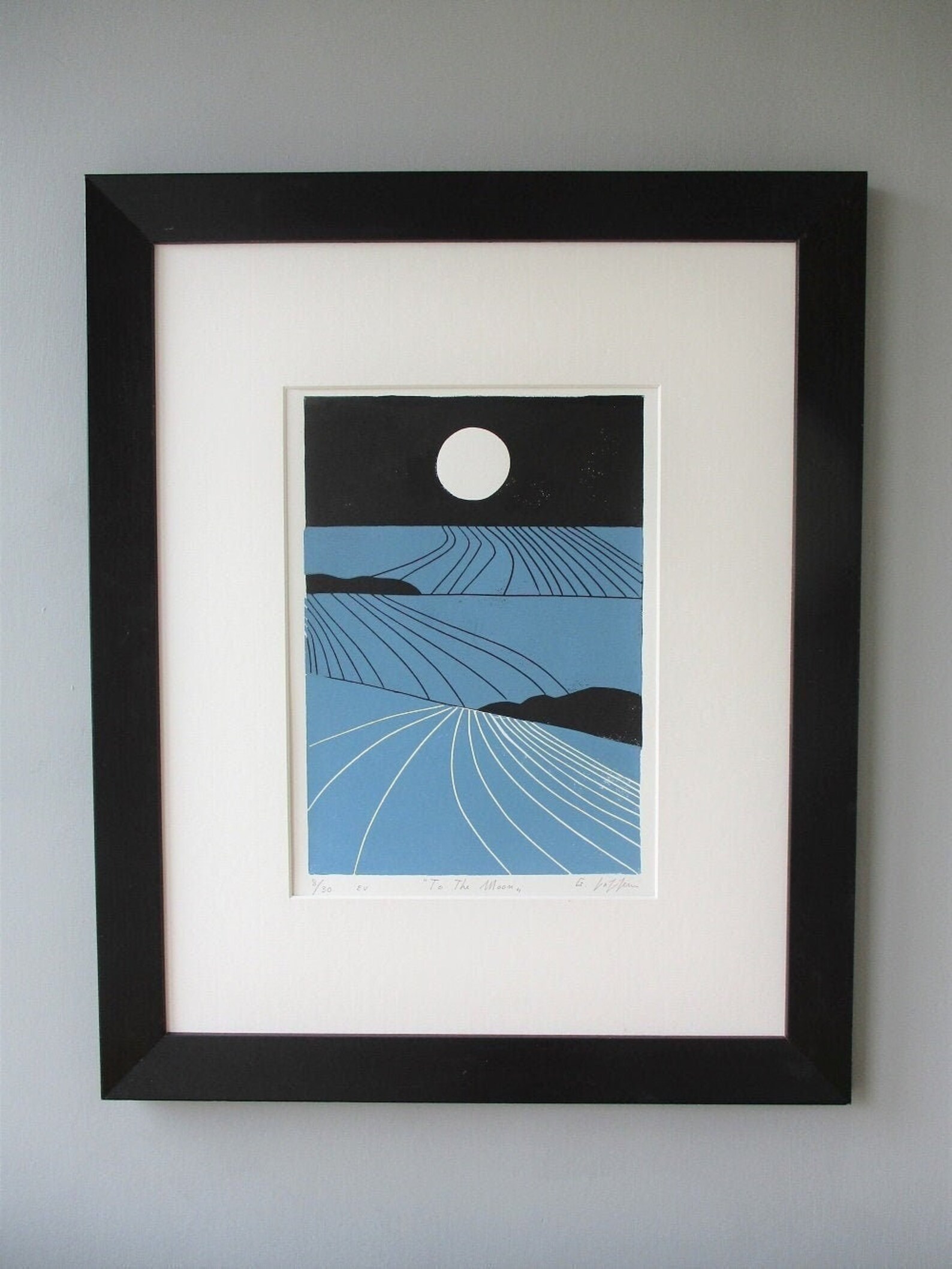 Full Moon Lino Print Original Linocut Nightscape - Etsy