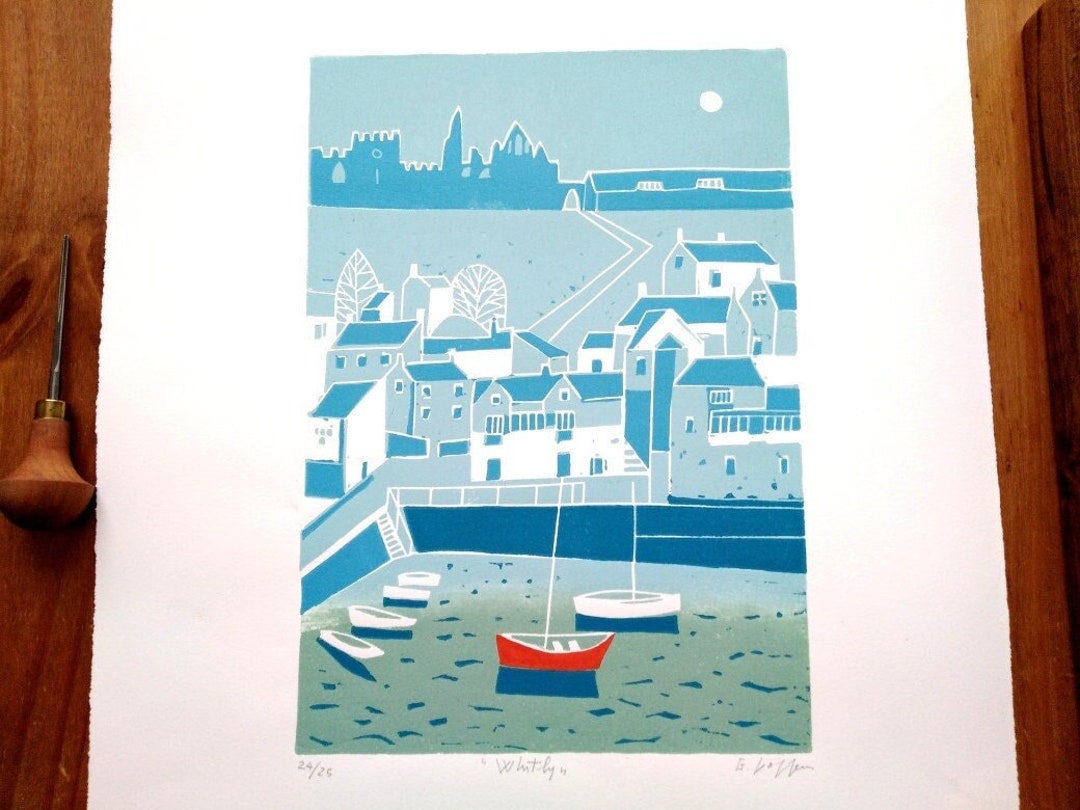 Whitby Harbour Linocut Lino Print Limited Edition of 25 only ONE Left ...