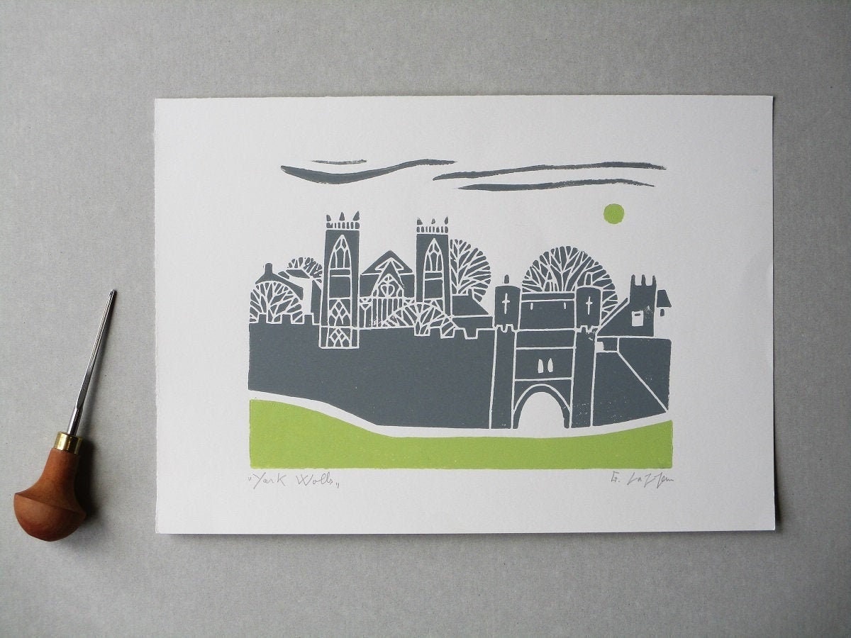 York Walls Linocut Print - Yorkshire UK - Hand Printed Original Lino ...