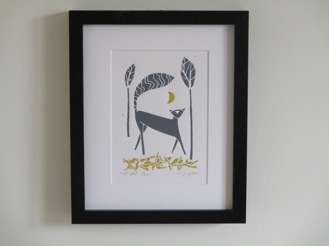 Woodland Fox Linocut Print Lino Print Printmaking Art | Etsy